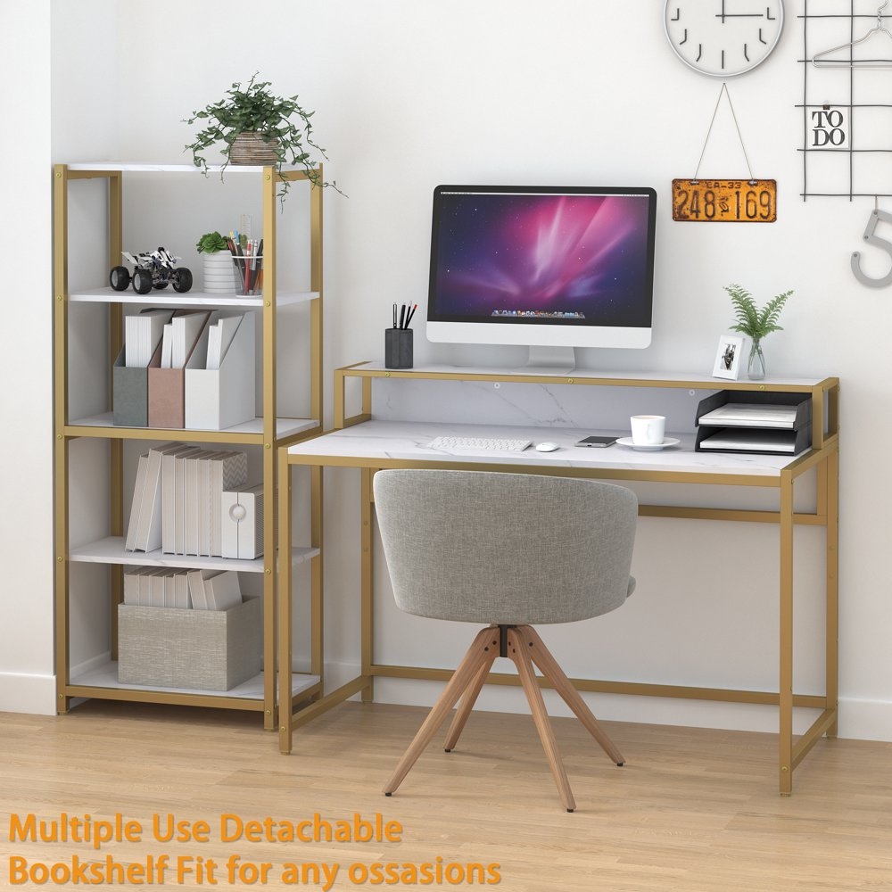 undefined47 Office Computer Desk with 5 Tier Storage Shelves Writing Desk with Reversible Bookshelf and Tower Shelf Home Corner Desk Bed Bath Beyond 37992368